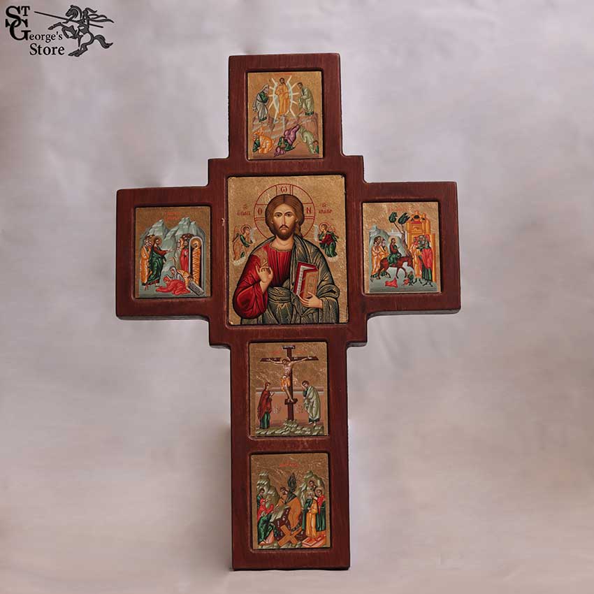 Large Wooden Wall Cross with Set of Framed Icons – St. George's Store ...